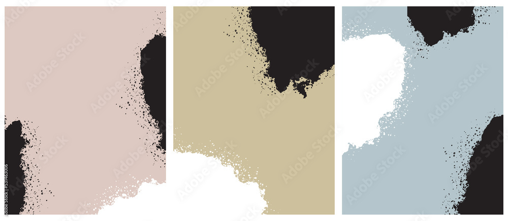 Set of 3 Abstract Vector Layouts. White and Black Paint Stains and ...