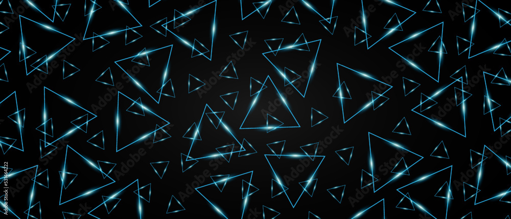 Abstract triangles pattern. Luxury dark black background with glowing ...