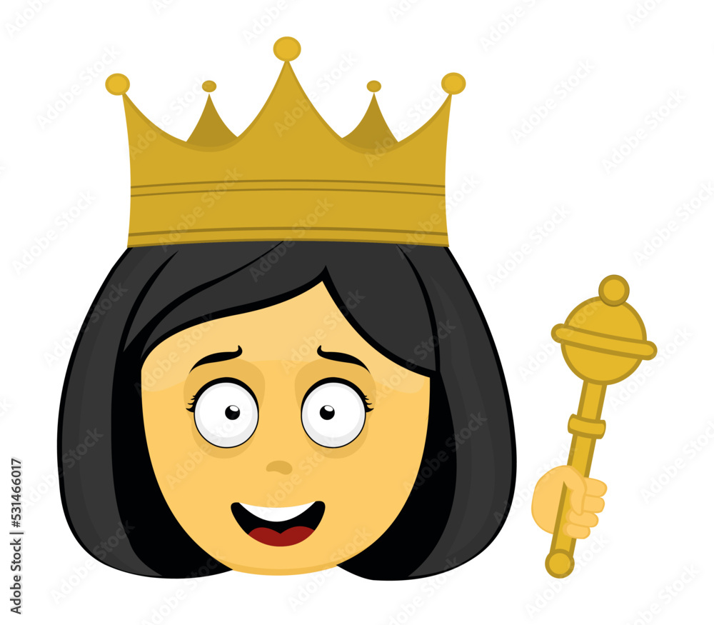 Vector emoji illustration of a yellow cartoon woman with a crown and ...
