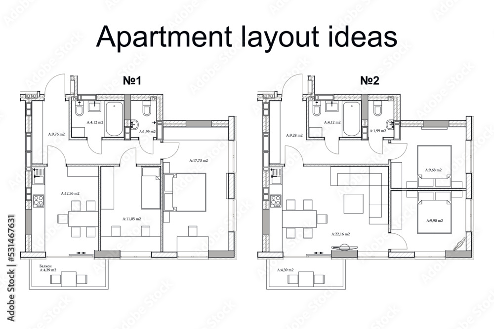 Apartment layout ideas, vector blueprint Stock Vector | Adobe Stock