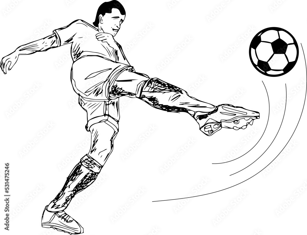 Continuous Line Drawing or One Line Drawing of Soccer Player kicking a ...