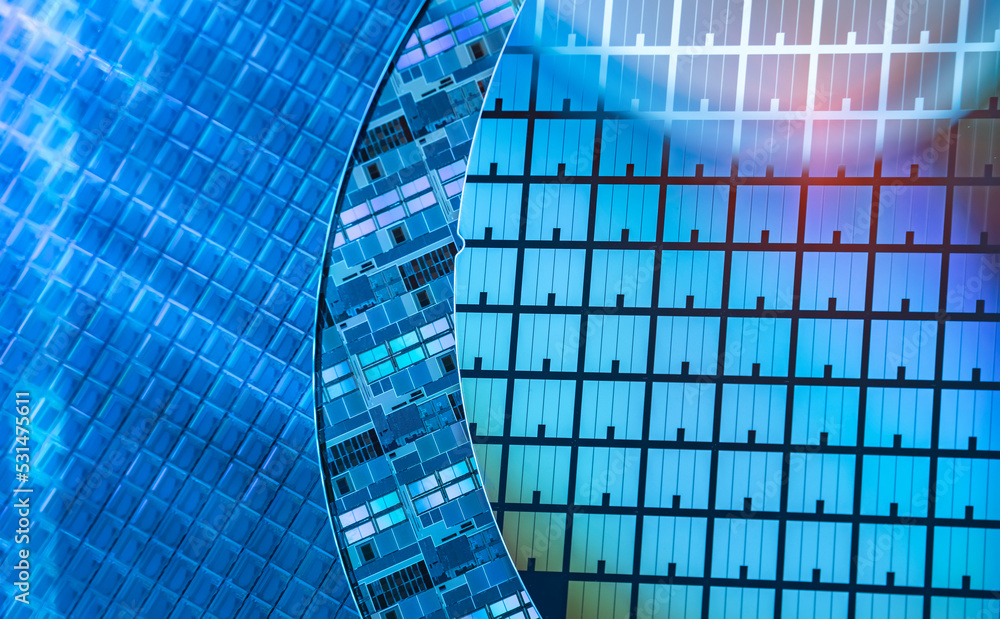 Silicon wafer semiconductor with neon color, integrated circuits to ...