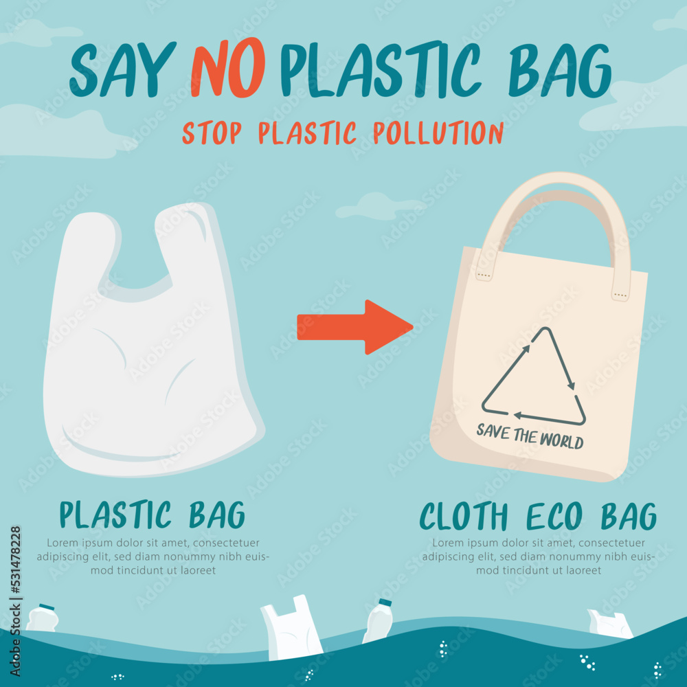 Vecteur Stock say no plastic bag concept, stop using disposable ...