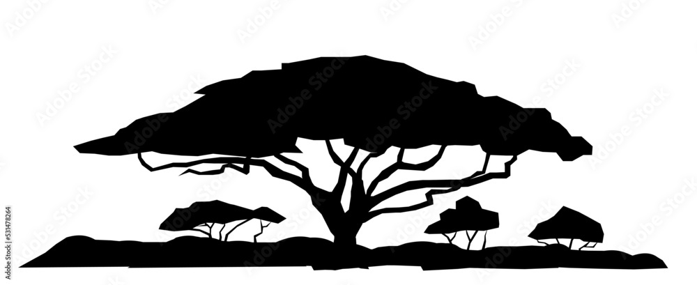 African savannah landscape. Silhouette picture. Africa acacia tree ...