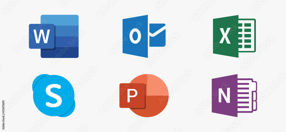 Onenote, onedrive, outlook, powerpoint, excel, word, Skype, vector logo ...