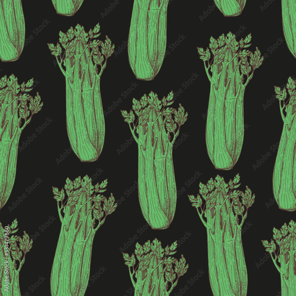 Celery plant seamless pattern. Hand drawn background. Vector ...