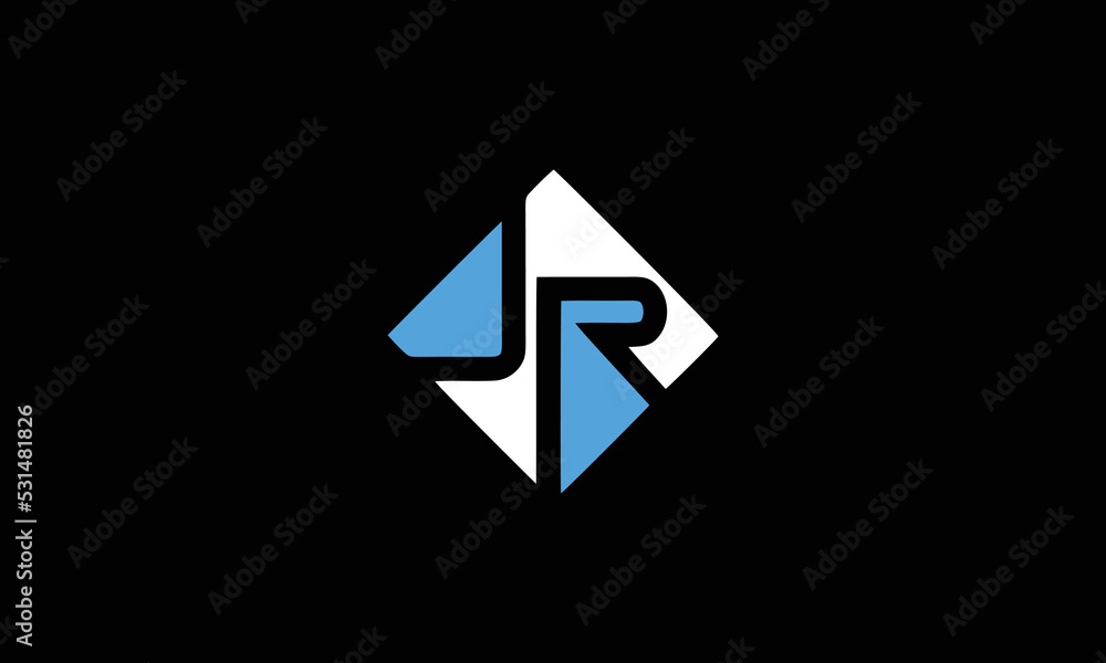 JR, J R letter logo design. Initial letter JR logo on black background ...