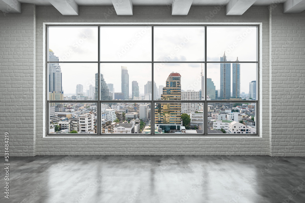 Empty room Interior Skyscrapers View Bangkok. Downtown City Skyline ...
