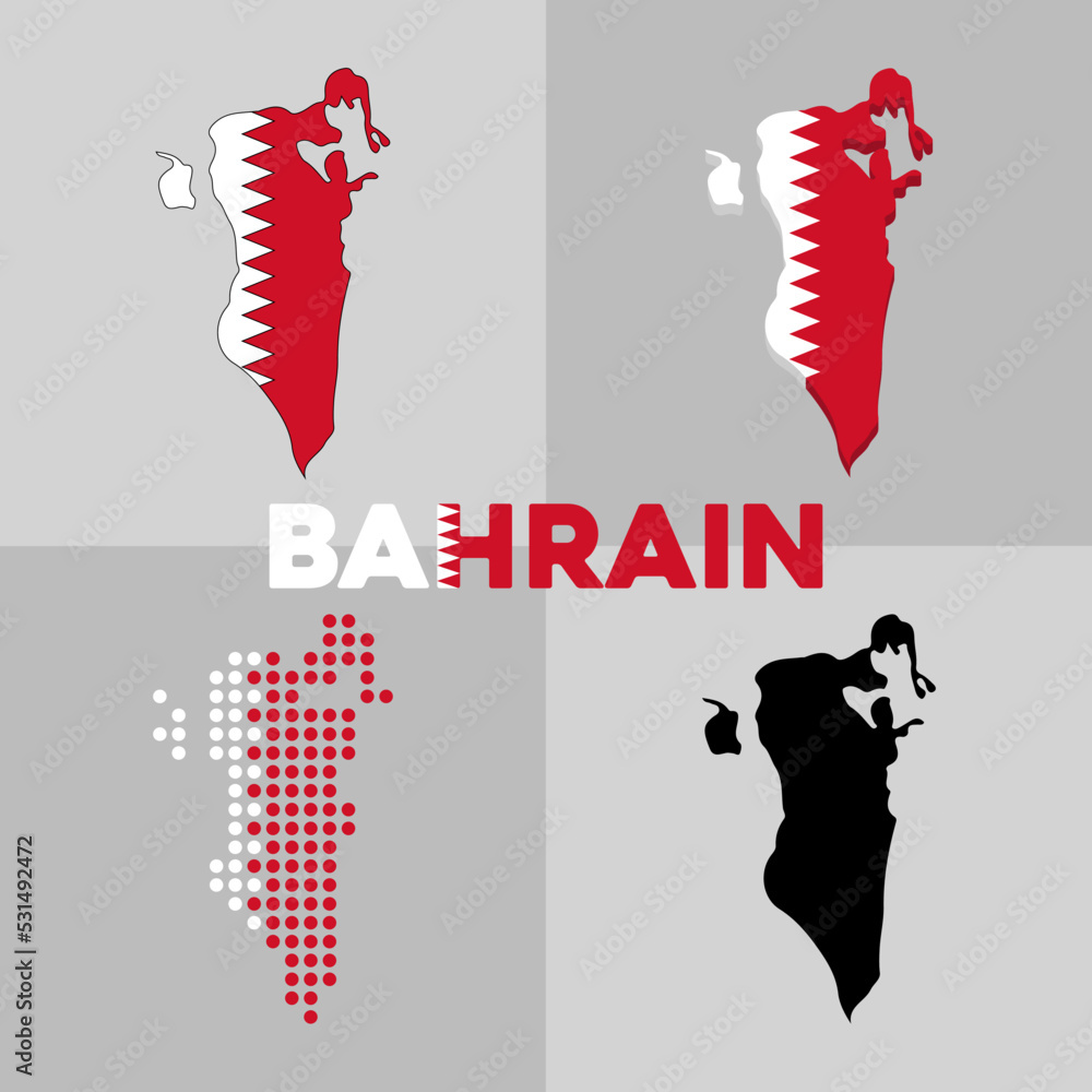 Bahrain vector map. Borders and flag of the country of Bahrain. Vector ...