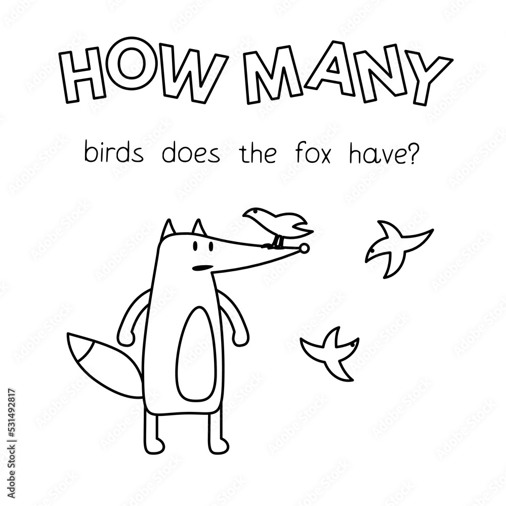 Cartoon fox counting game. Vector coloring pages for children education ...