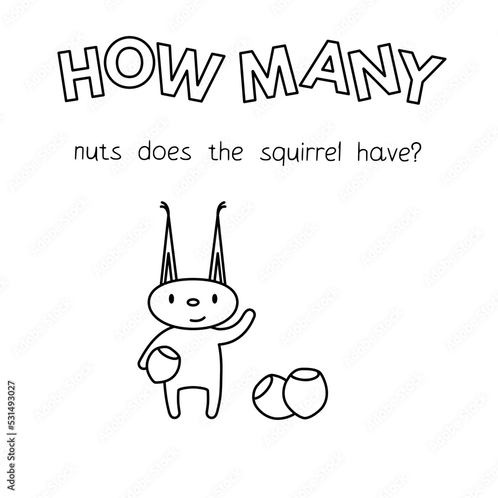 Cartoon squirrel counting game. Vector coloring pages for children ...