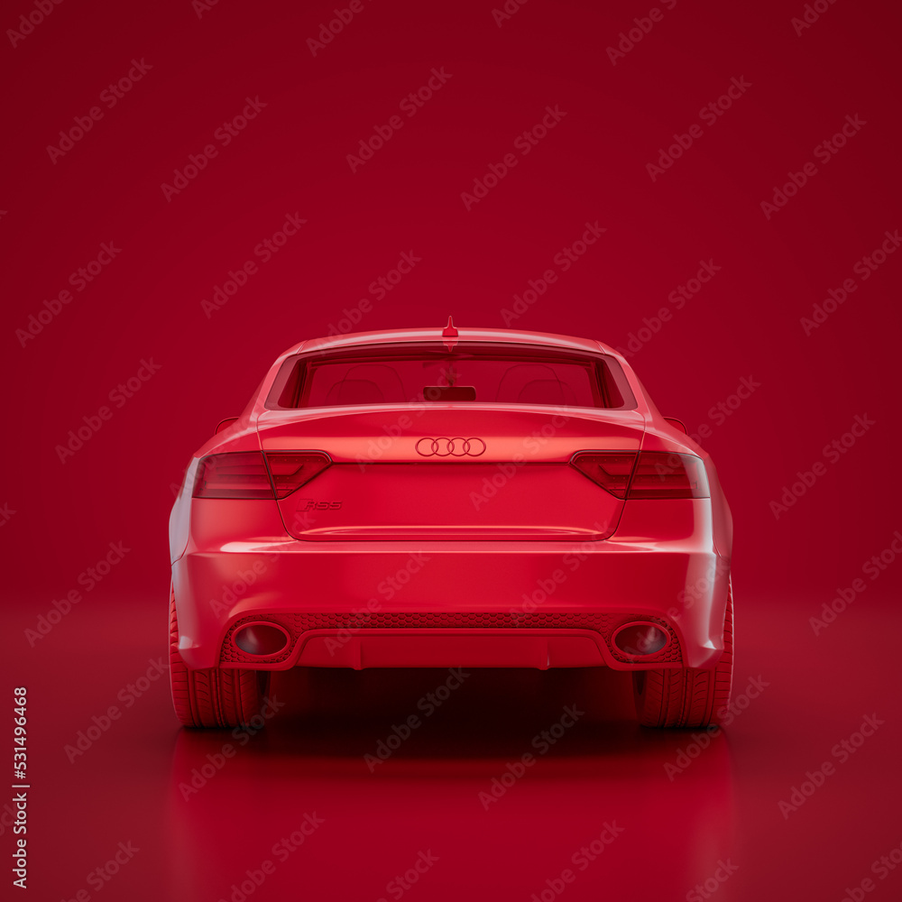 Crimson Red Car, Audi RS5 2011. Back View, 3D Rendering Stock ...