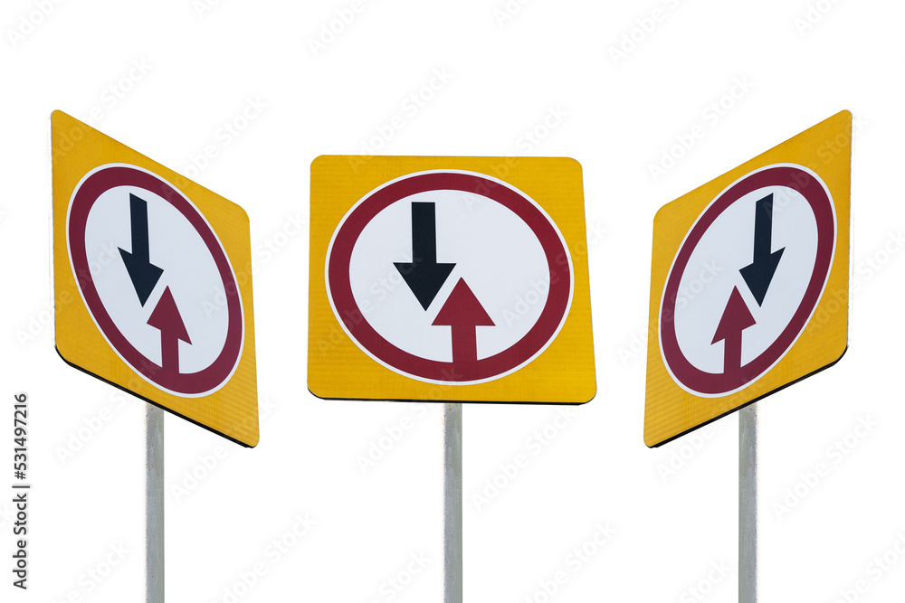Set of 3 three traffic signs Oncoming traffic advantage straight, left ...