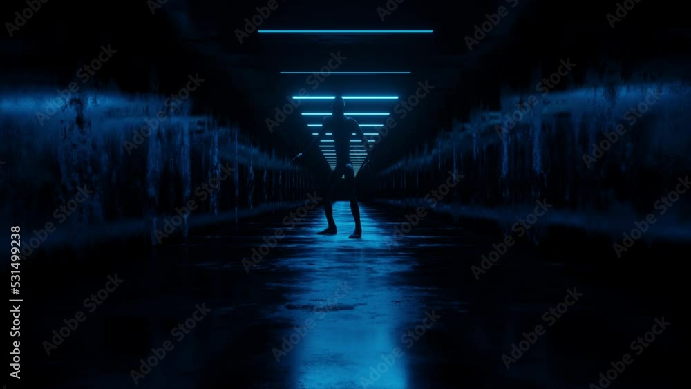 Mysterious monster appearing in a gloomy corridor, futuristic ...