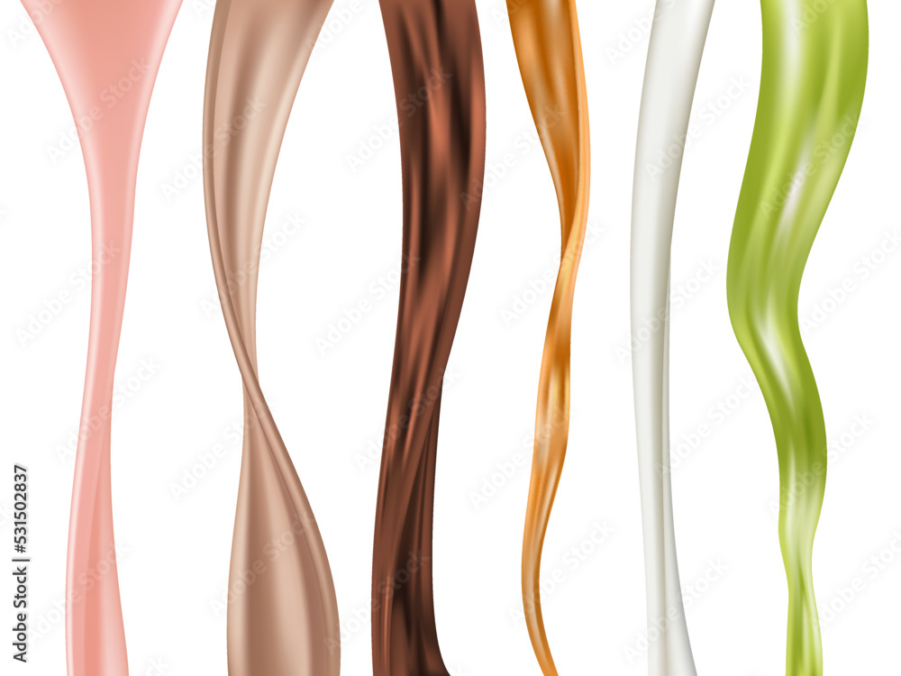 Cream flow. Delicious liquid food cream milk and chocolate drops decent ...