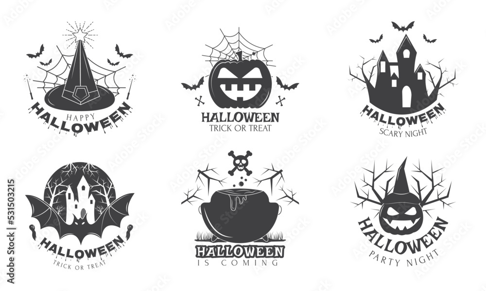 Halloween badges emblems stickers collection with horror scary graphic ...