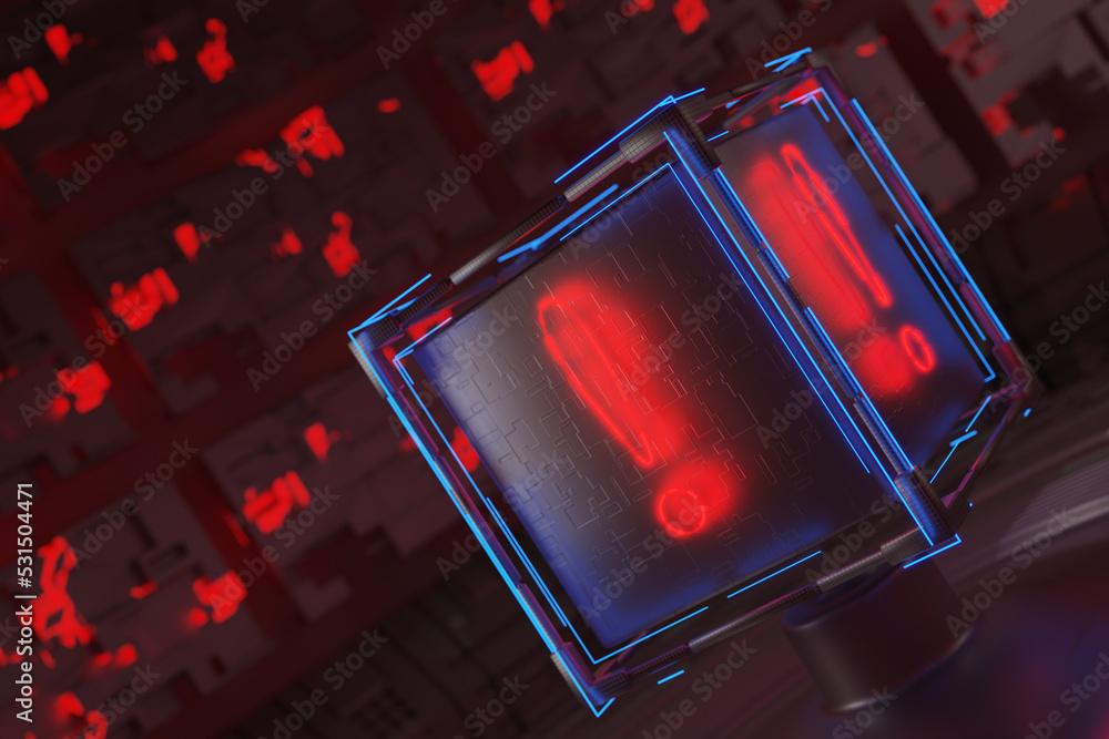 Malware. Danger symbol. ?oncept of attention, danger. Computer Hacked Error Concept. 3d render ...