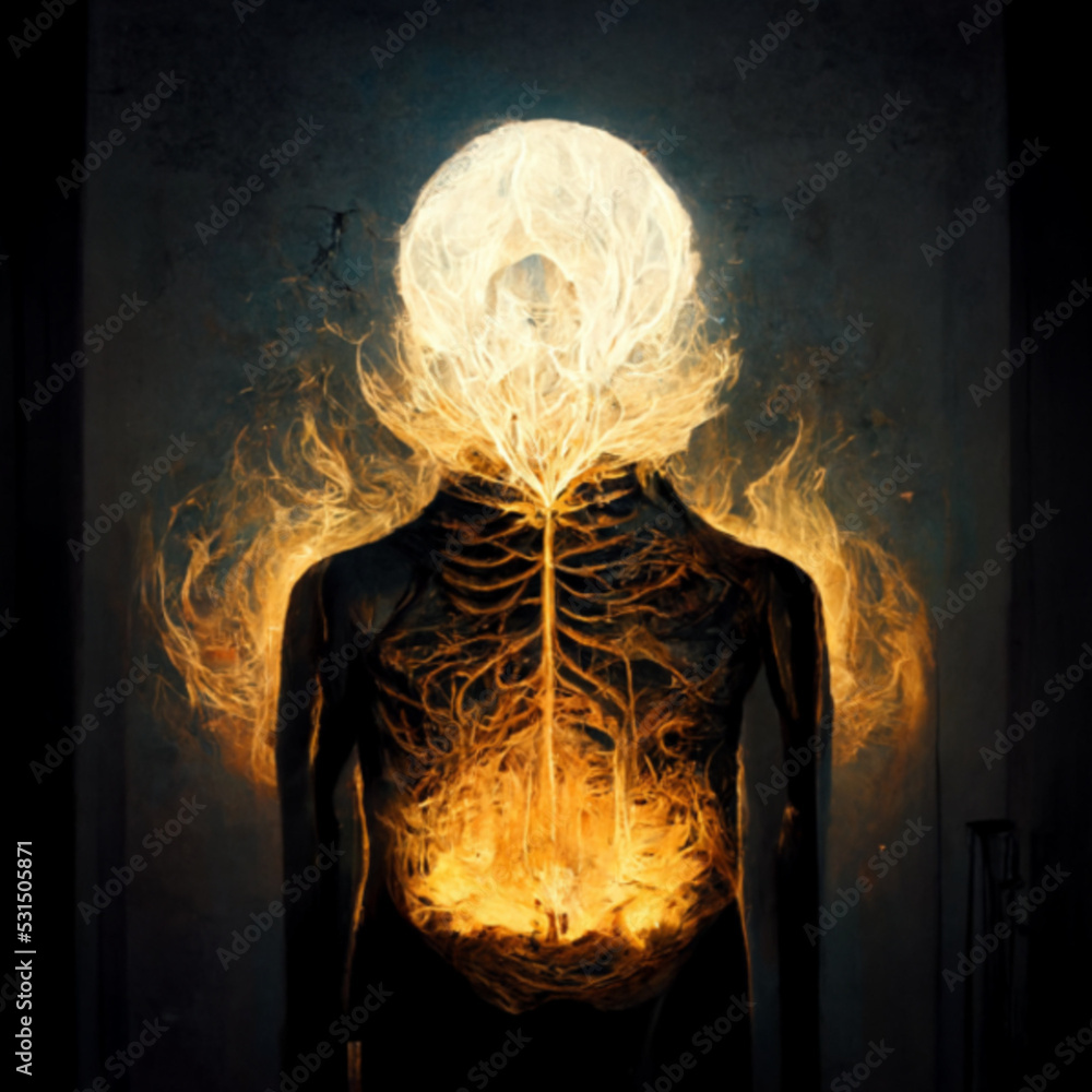 A human body illuminated by esoteric light is a mystical and ...