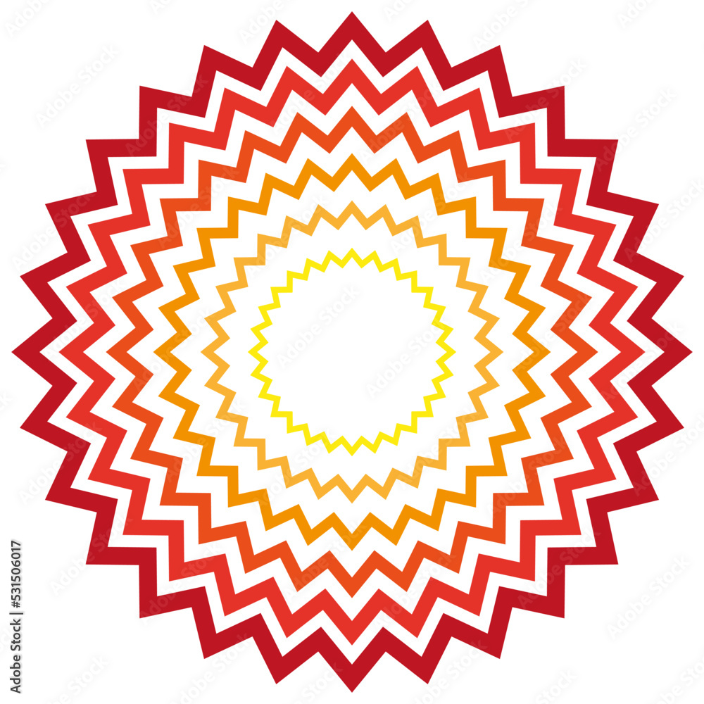 Colorful design element, shape, spiky star, sun. Zig zag lines ...