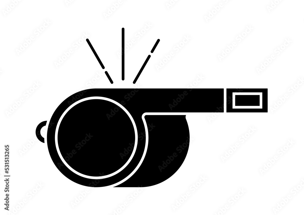 Coach, police or referee black plastic sport blowing whistle silhouette ...
