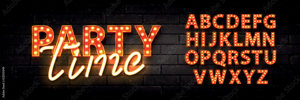 Vector realistic isolated marquee neon sign of Party Time logo with ...