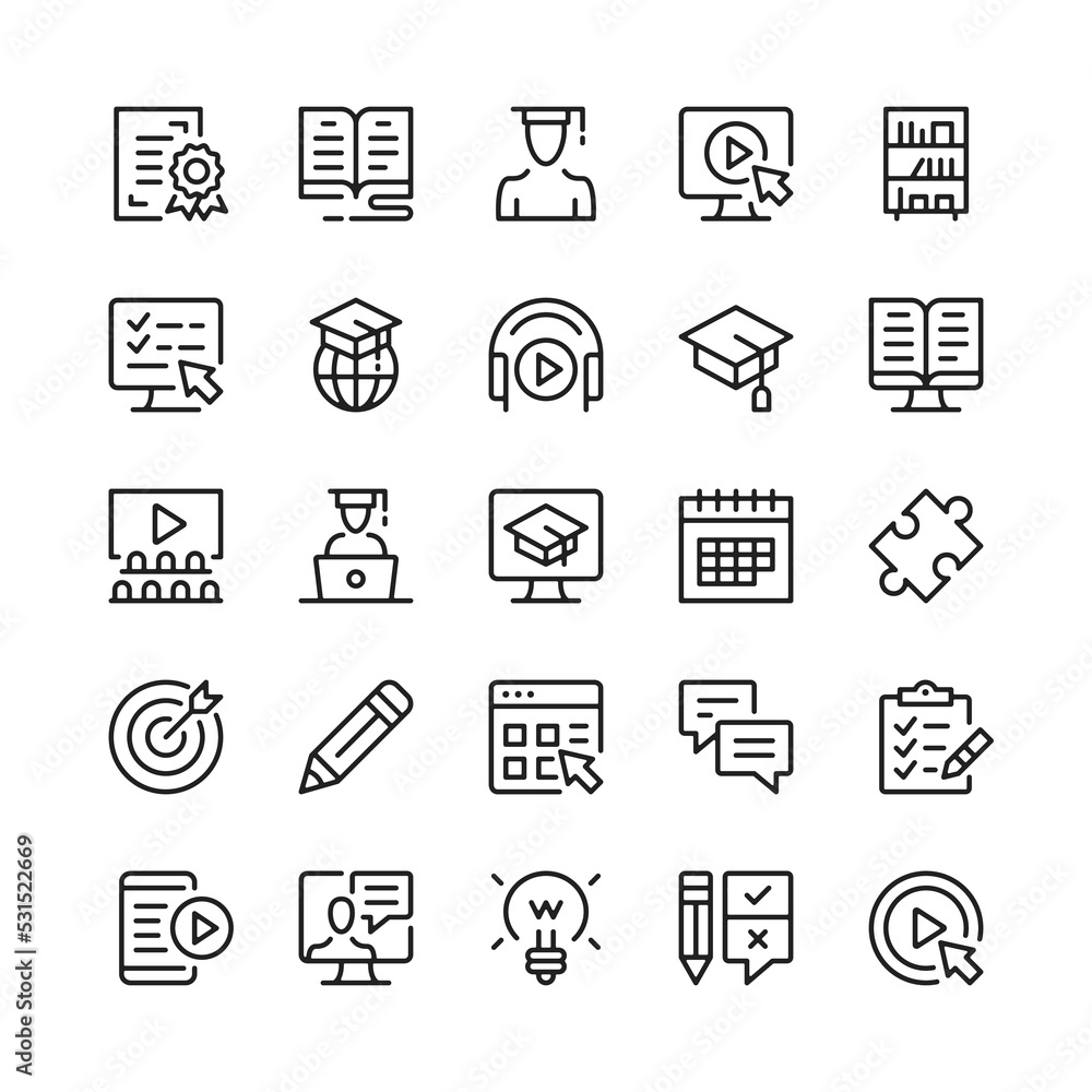 Online learning line icons. Outline symbols. Vector line icons set ...