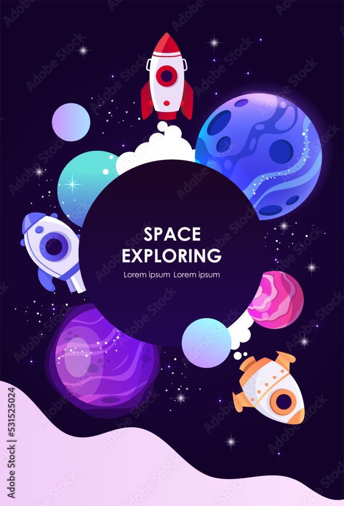 Vertical space background with abstract shape and planets. Space ...