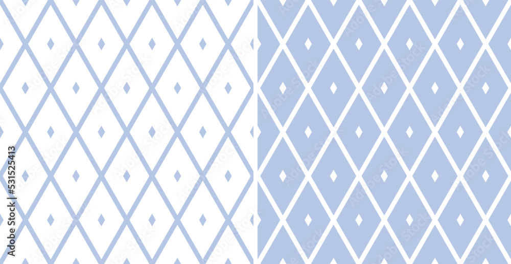 Seamless Geometric Diamonds Patterns. Blue and White Textures Set ...
