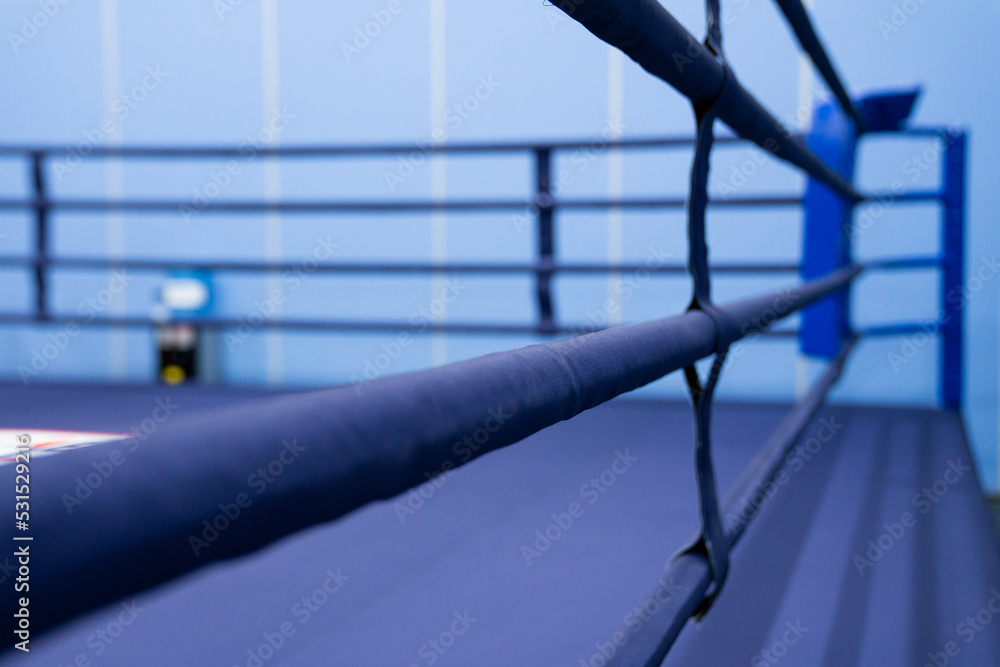 Big ropes of the ring. Boxing ring ropes close up. Big boxing ring ...