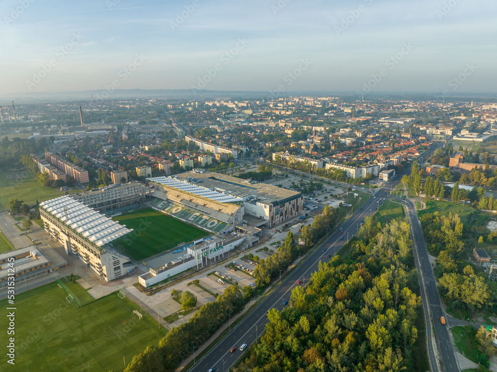 Győr, Hungary - September 08, 2022: Morning view of the ETO Park "Audi ...