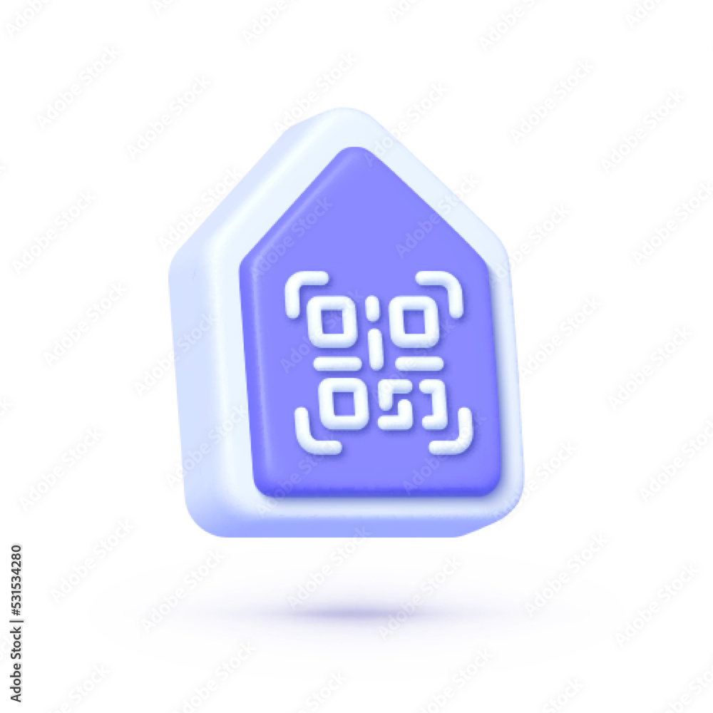 Qr code home in 3d style on white background. 3d mobile app icon vector ...