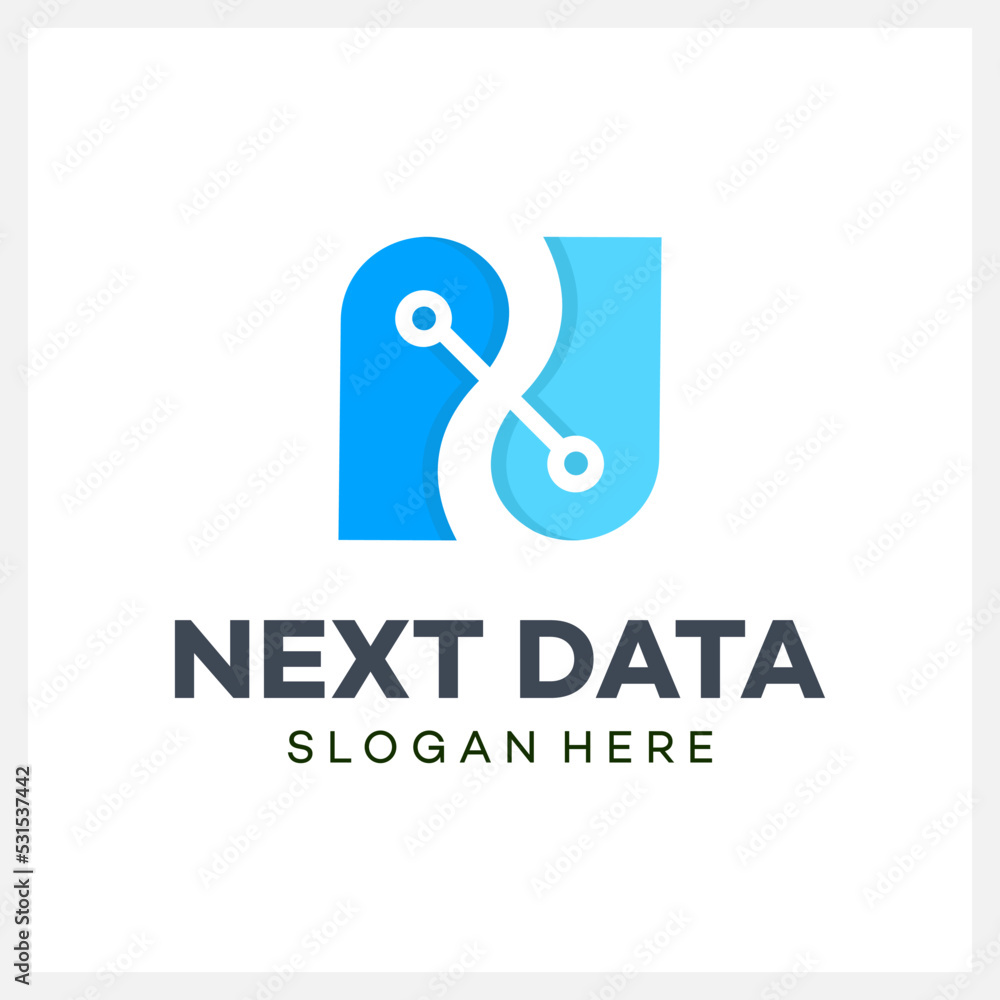 Techno Data logo design letter N Stock Vector | Adobe Stock