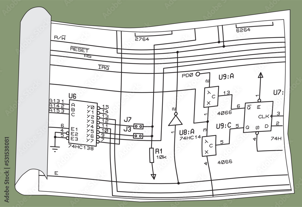 Complex Vector Electrical Circuit A White Paper Sheet With A Drawing Of