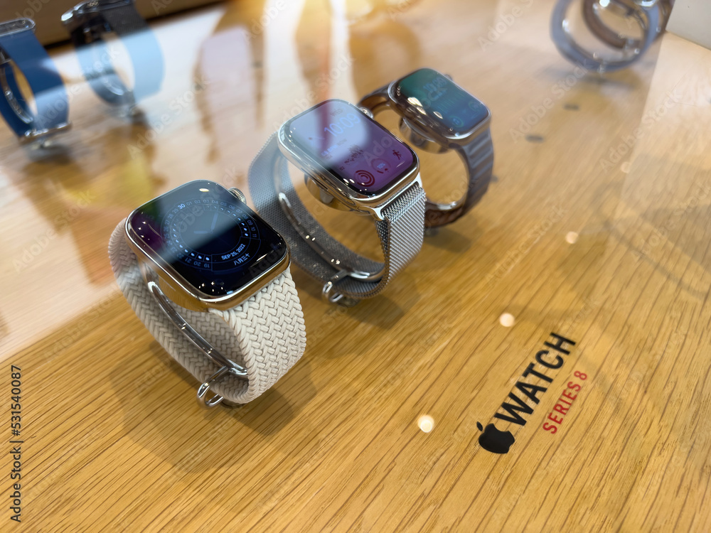 Paris, France - Sep 16, 2022: Apple store featuring new Apple Watch ...