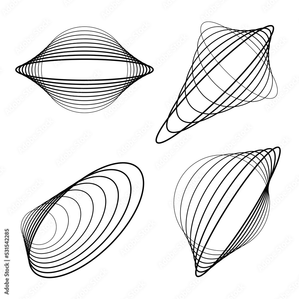 Set of deformed lines in circle form. Minimal art. Abstract geometric ...