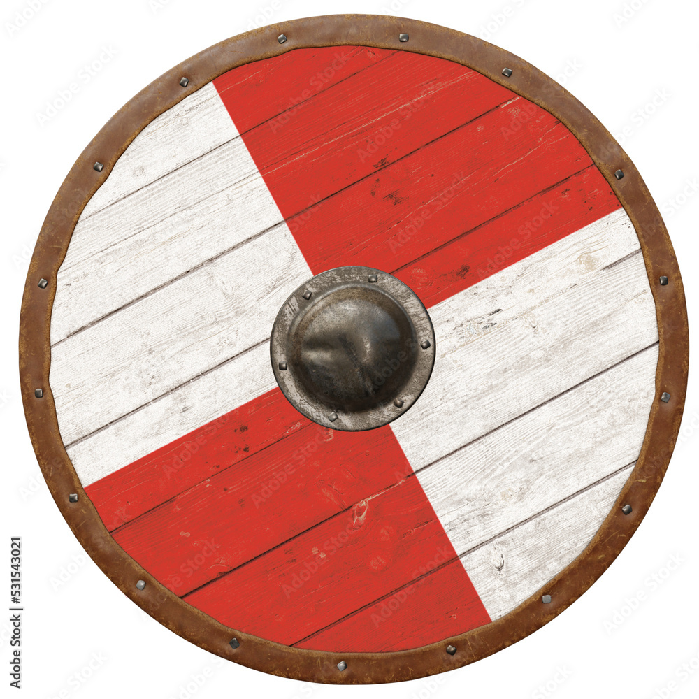 Wooden round medieval shield. Render 3d. Isolated on transparent ...