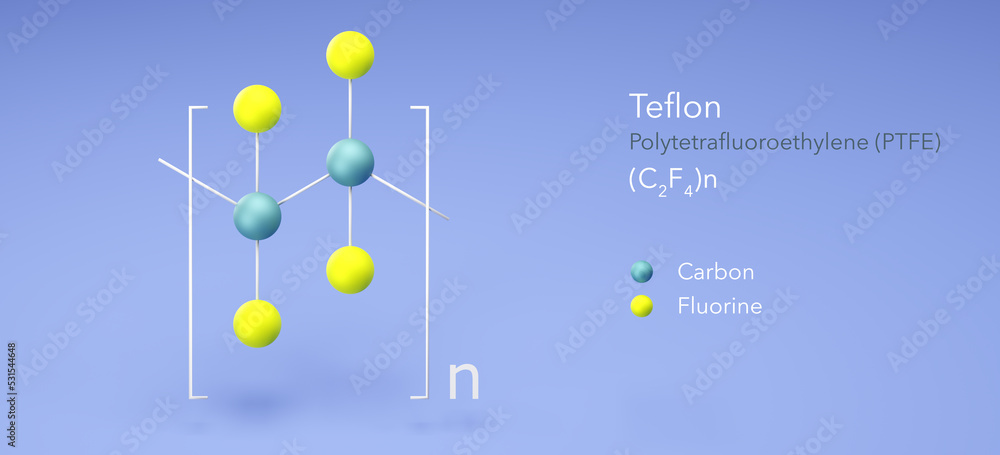 teflon, molecular structures, polytetrafluoroethylene, ball and stick ...