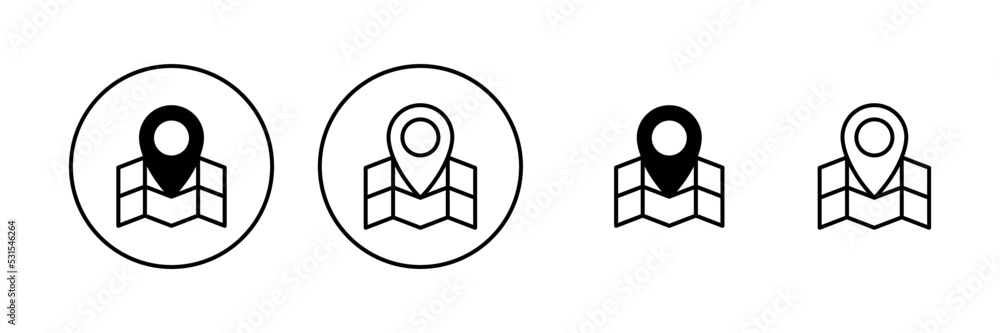 Maps and pin icon vector. location sign and symbol. geo locate, pointer ...