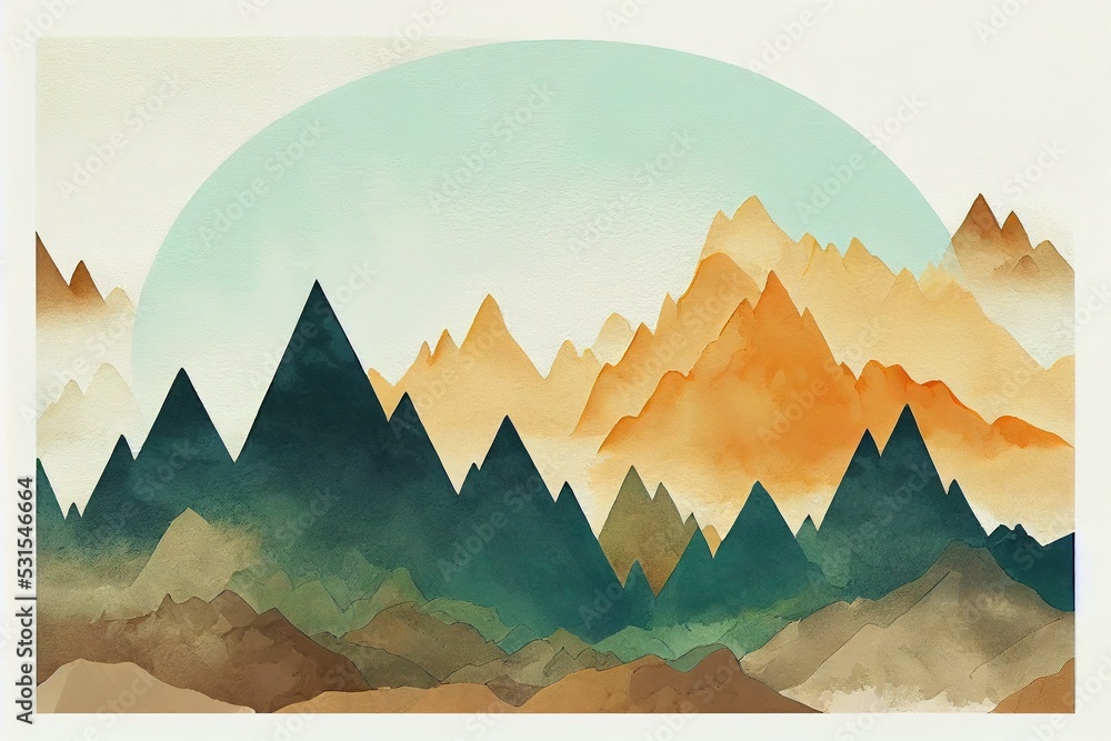 Mountain Background Minimal Landscape Art With Watercolor Brush And