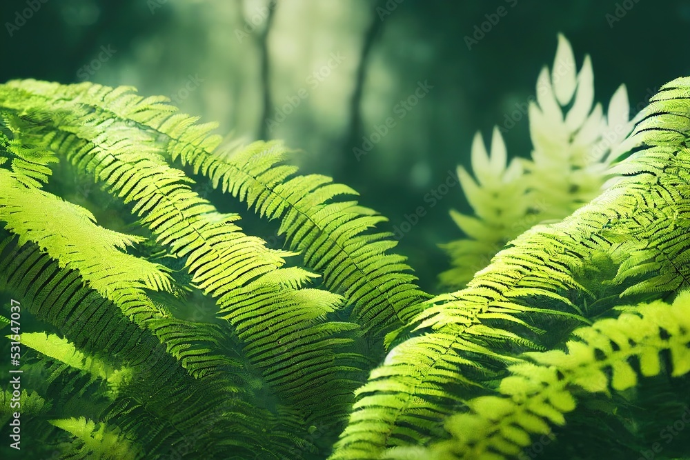 Ferns in the forest, Bali. Beautiful ferns leaves green foliage. Close ...