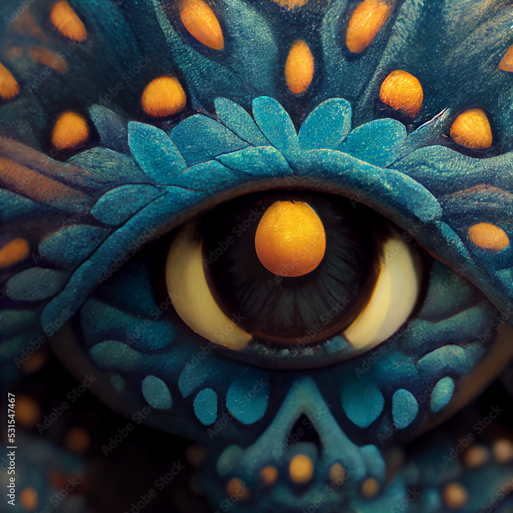 Detailed illustration of the eye of a dragon or mythological being ...