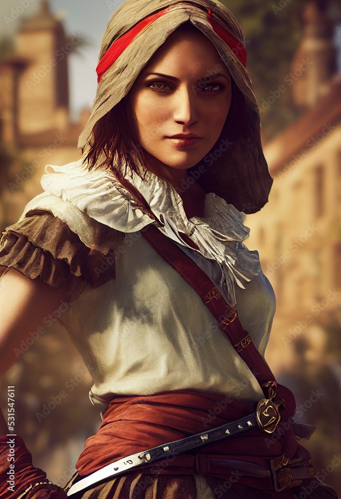 Fantasy portrait of a militant female assassin with red hair and in an ...