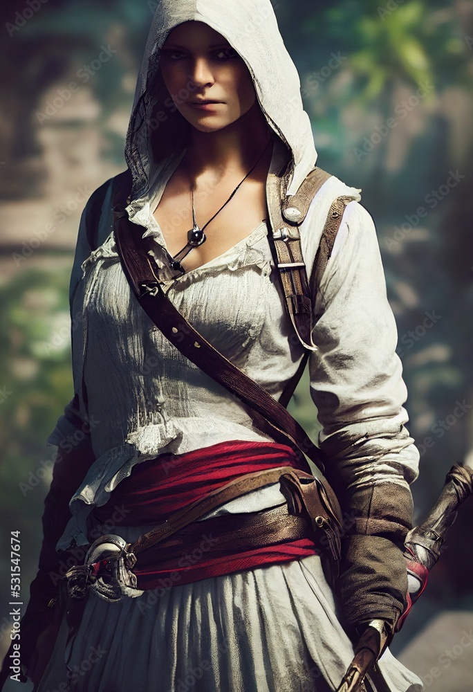 Fantasy portrait of a militant female assassin with red hair and in an ...