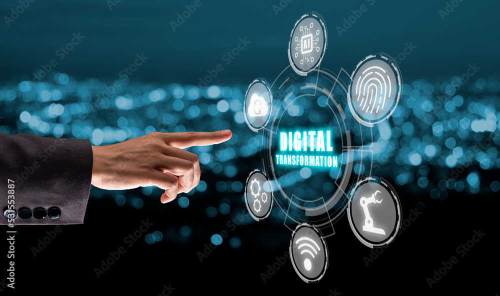 Digital transformation and digitalization technology concept, Woman ...