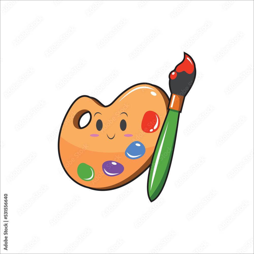 Cute color palette and brush cartoon vector Stock Vector | Adobe Stock