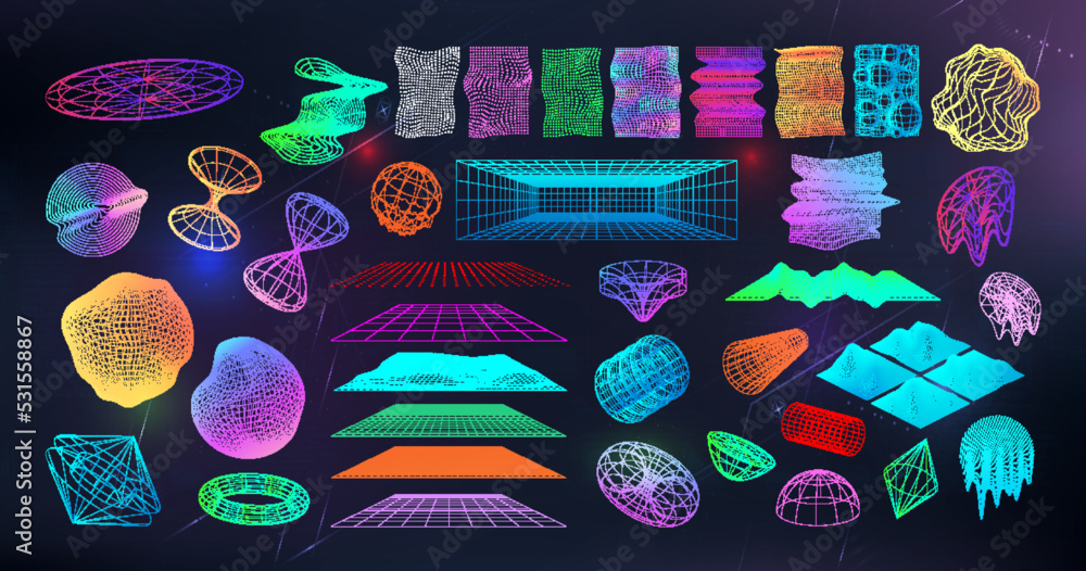 Plakat Neo memphis and retrofuturistic 3D abstract shapes from 80s-90s ...