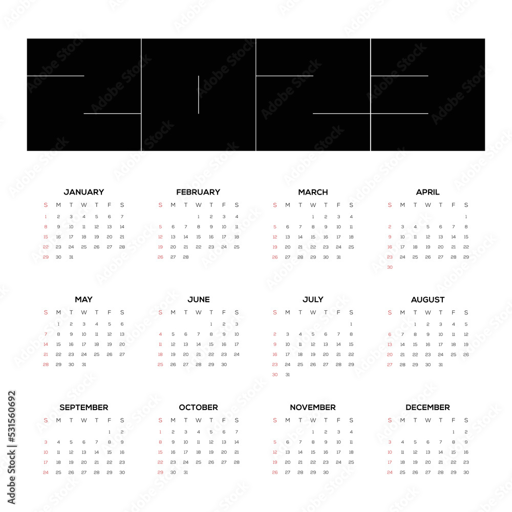 2023 printable monthly calendar template design, week starts on Sunday ...