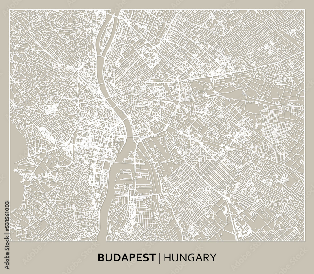 Budapest (Central Hungary) street map outline for poster, paper cutting ...