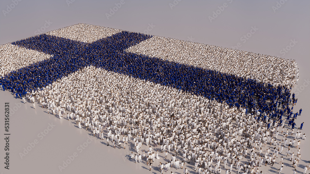 Aerial view of a Crowd of People, congregating to form the Flag of ...