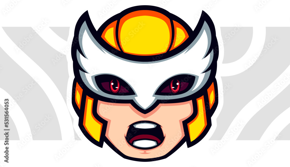 Cute chibi golden helmet screaming warrior head vector mascot Stock ...